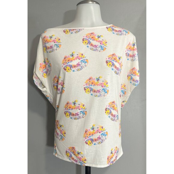 Chaser | Tops | Chaser Nwt Asymmetrical Tropical Floral Lips T Shirt ...